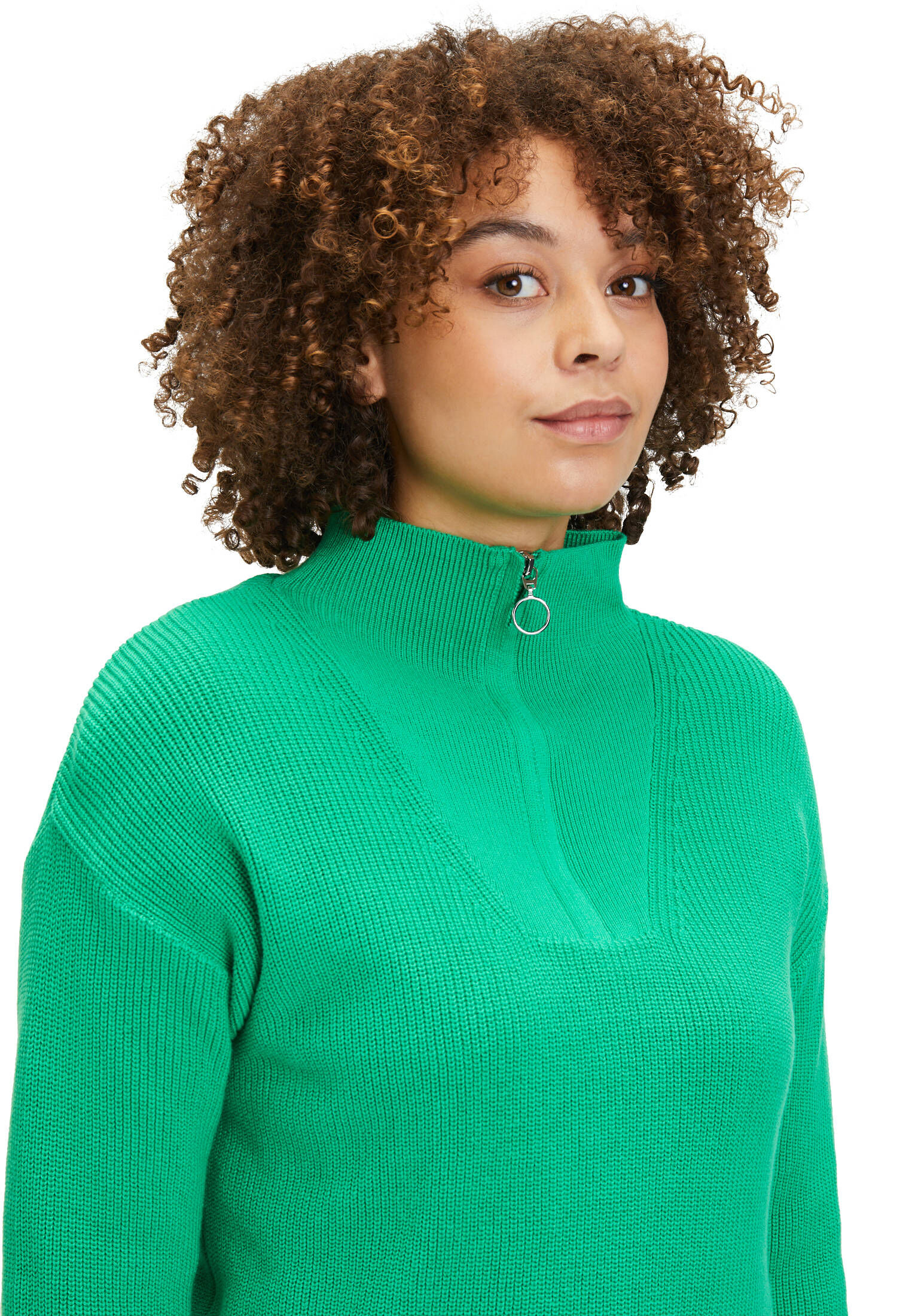 Damen Basic-Strickpullover mit Stehkragen