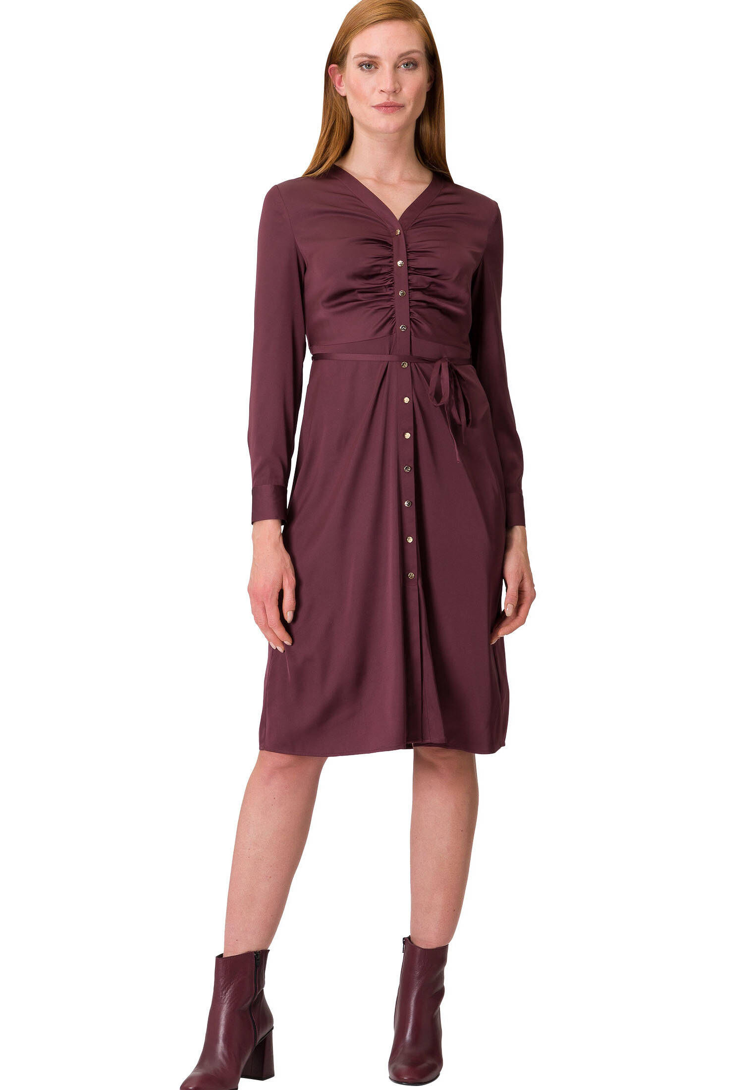 Damen Satinkleid mit Bindegürtel