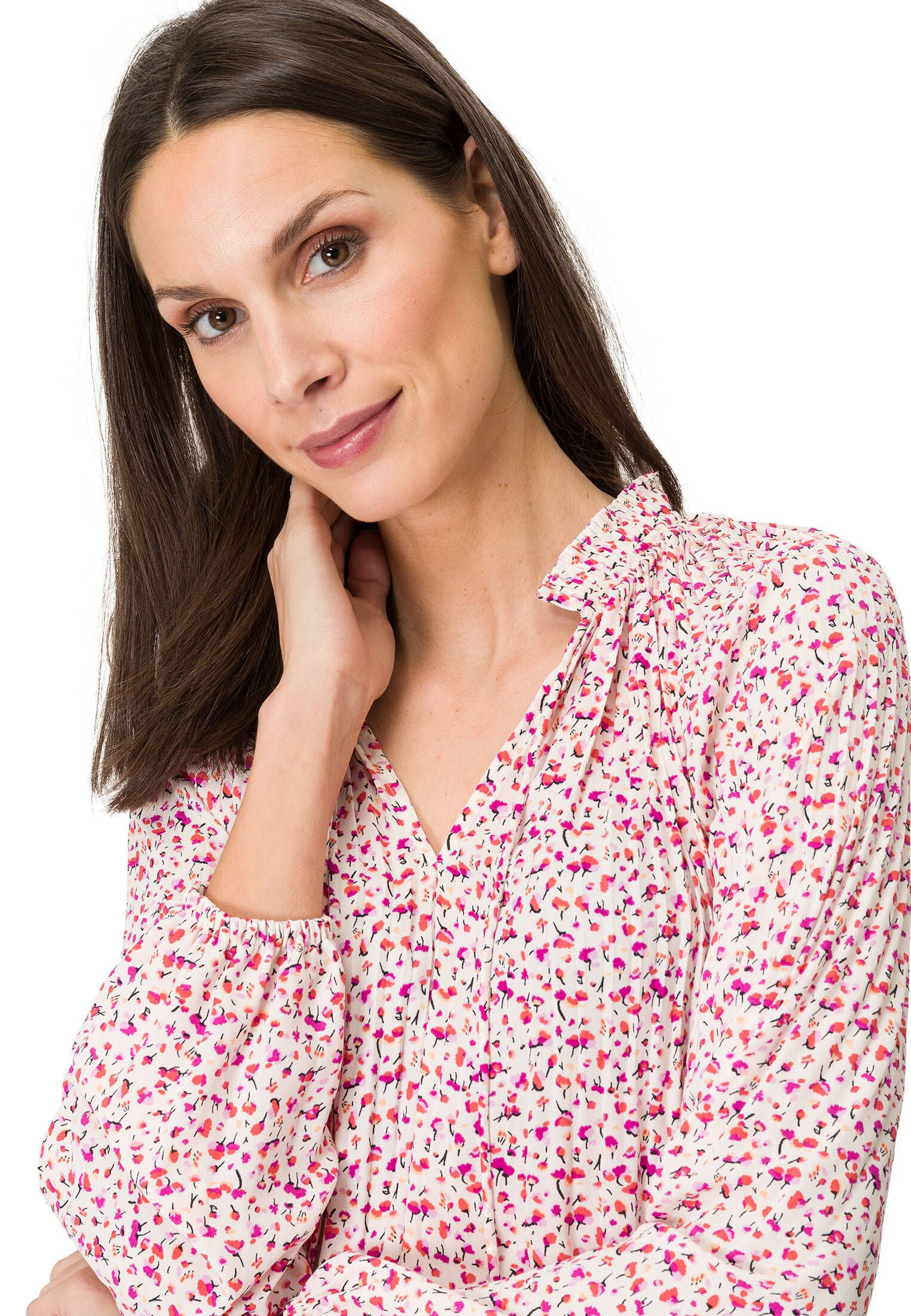 Damen Plissee Bluse mit Blumen