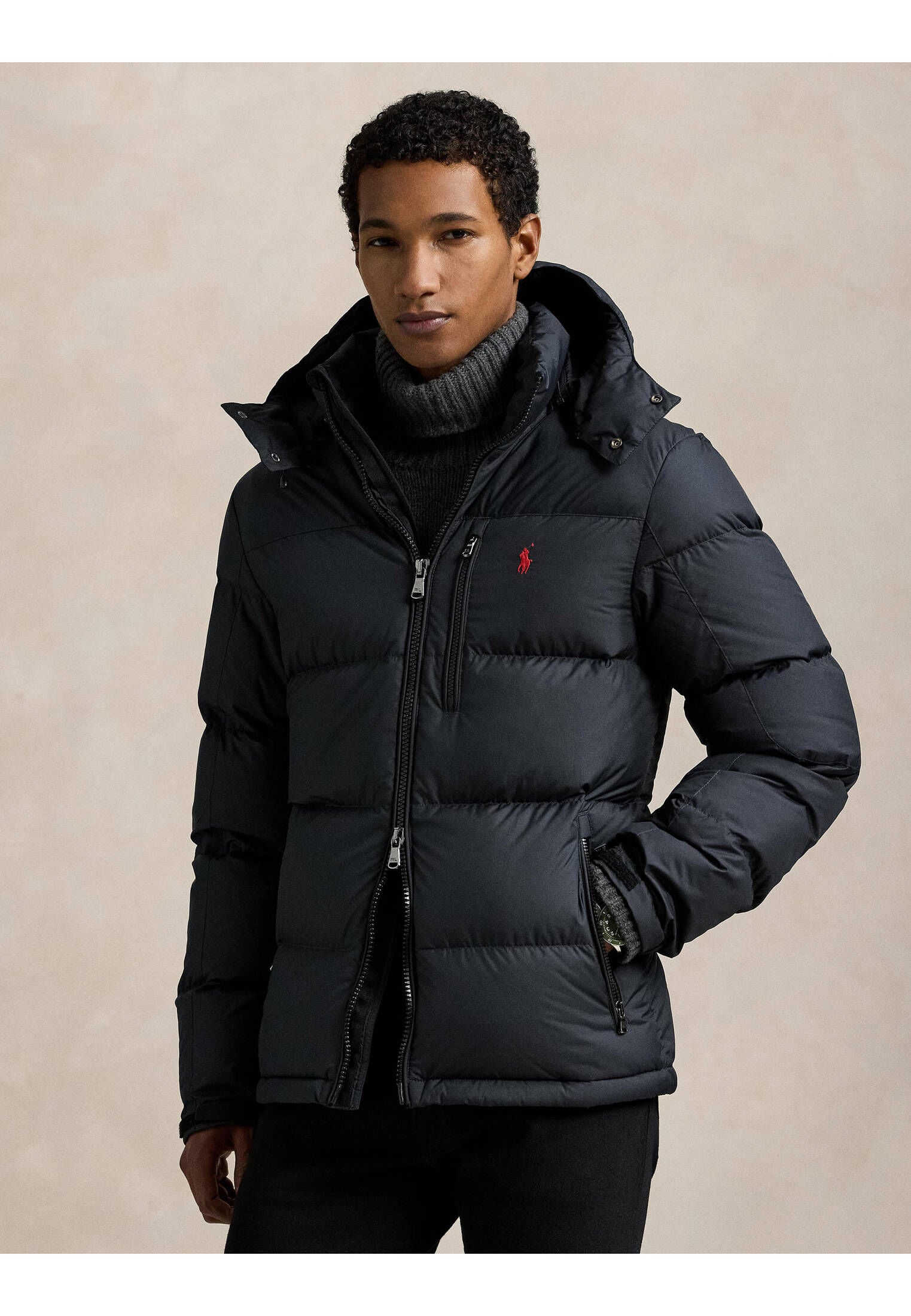 Luxus Herren Daunenjacke Schwarz Fotos