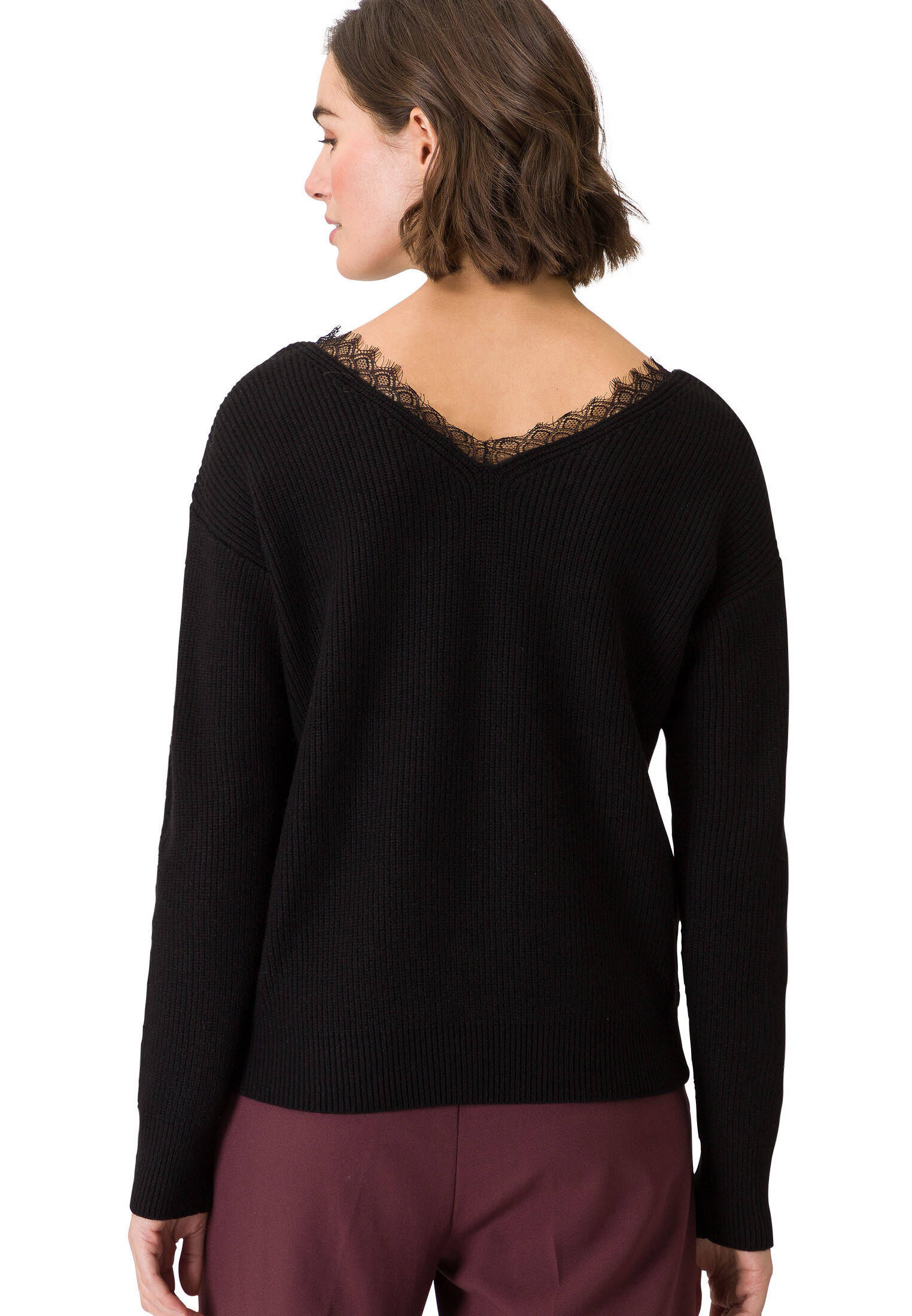 Damen Pullover mit Spitzenkante