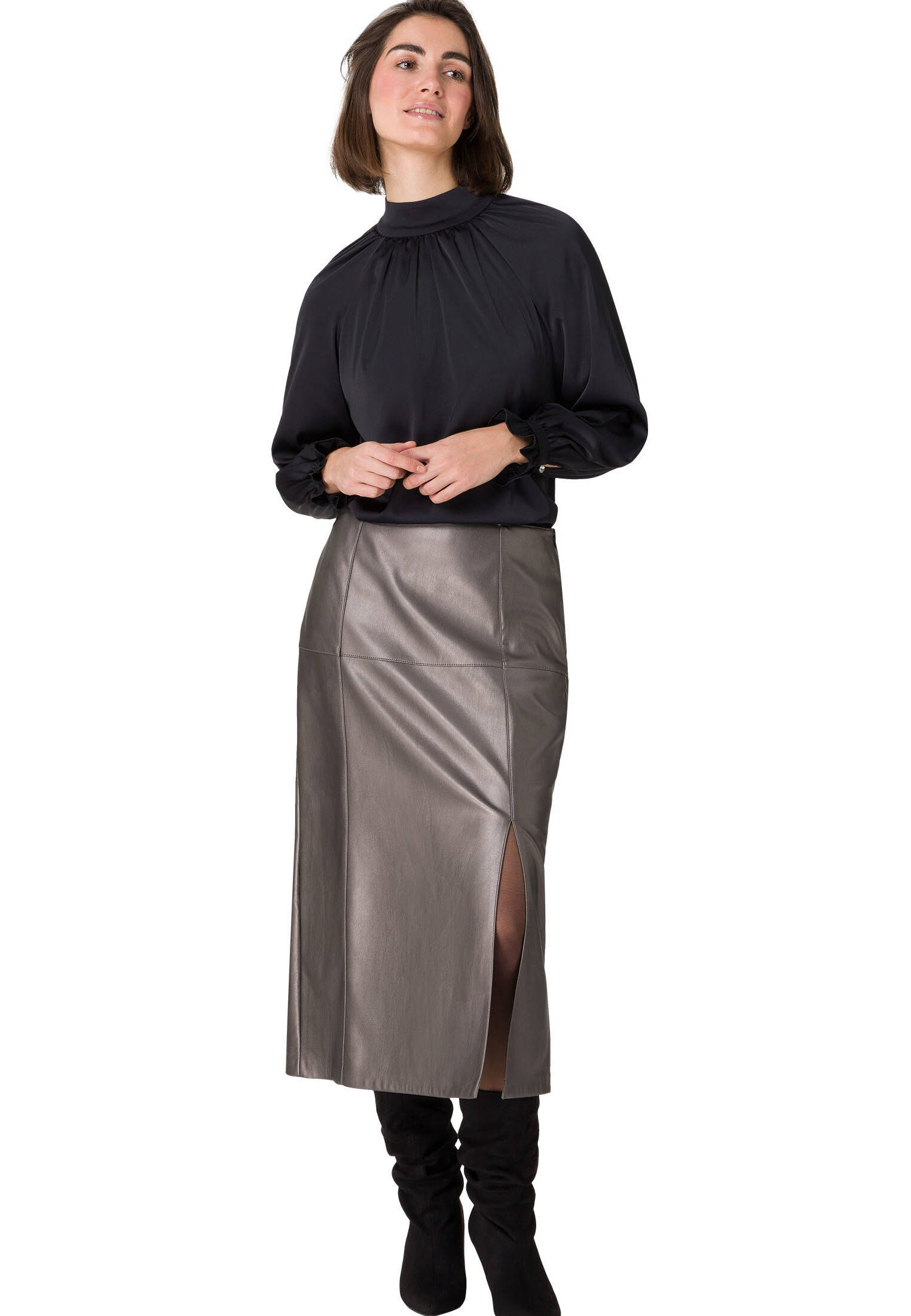 Damen Satinbluse mit Stehkragen