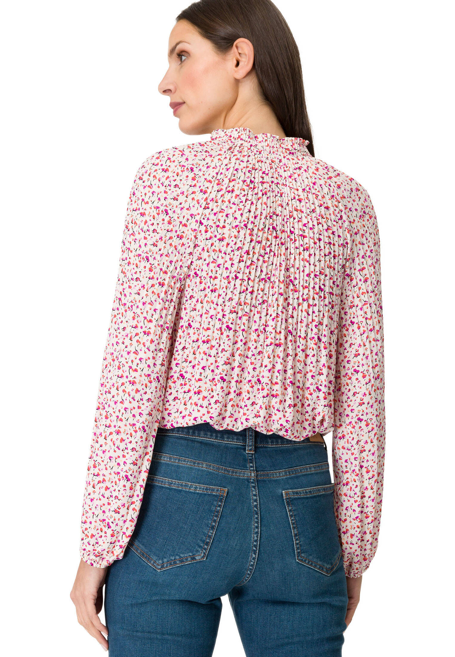 Damen Plissee Bluse mit Blumen