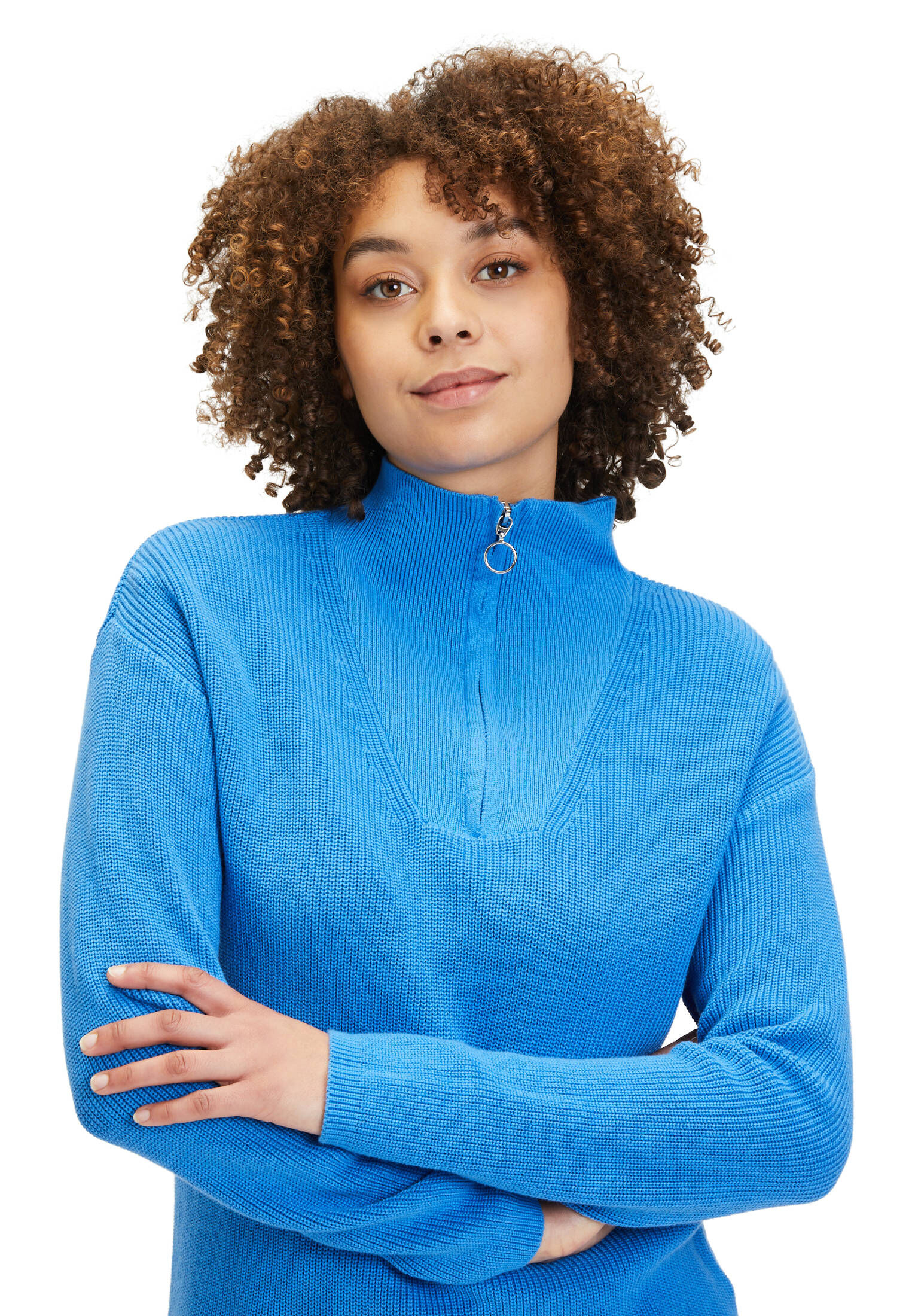 Damen Basic-Strickpullover mit Stehkragen