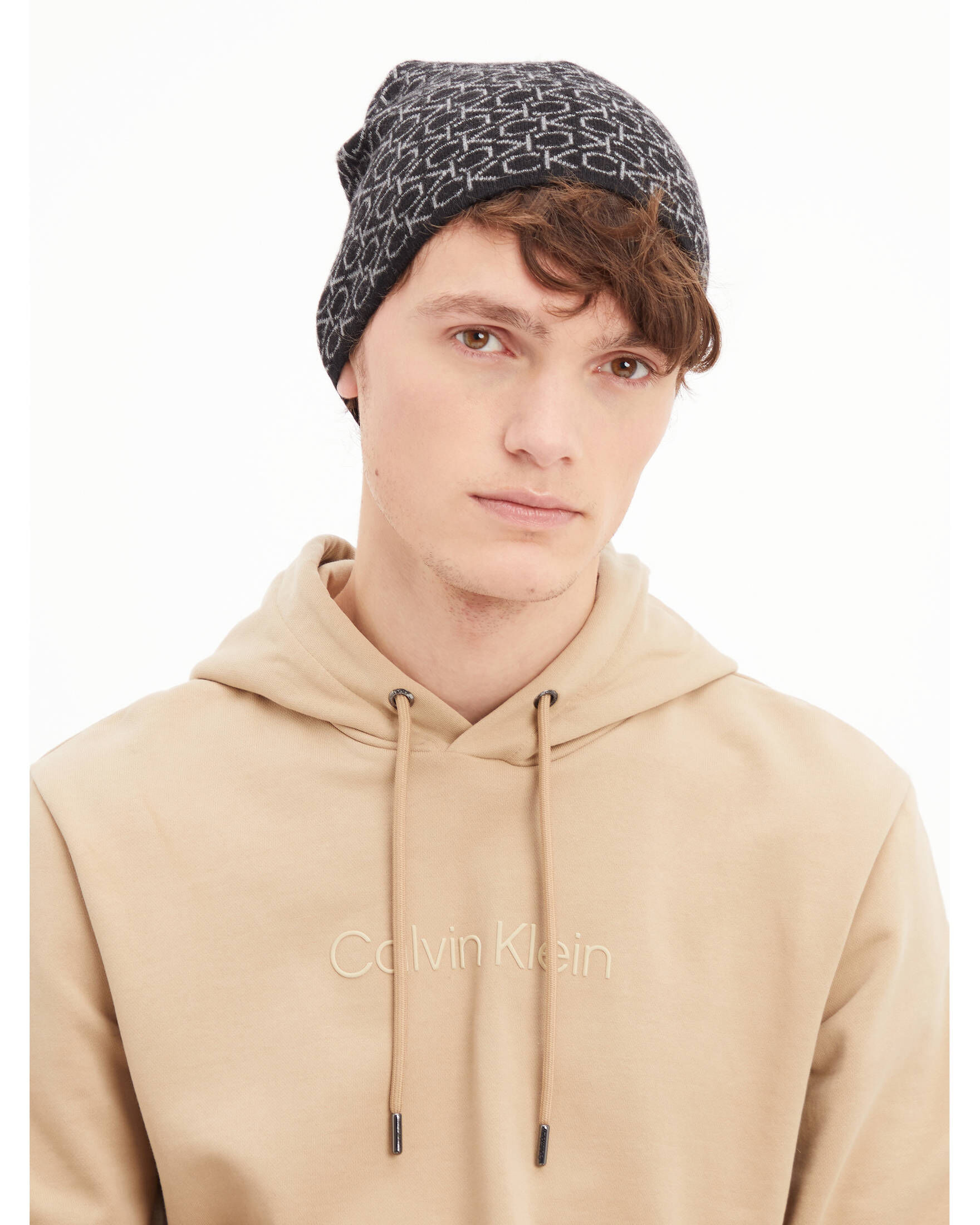 Herren Mütze CK MONOGRAM WOOL NO FOLD BEANIE