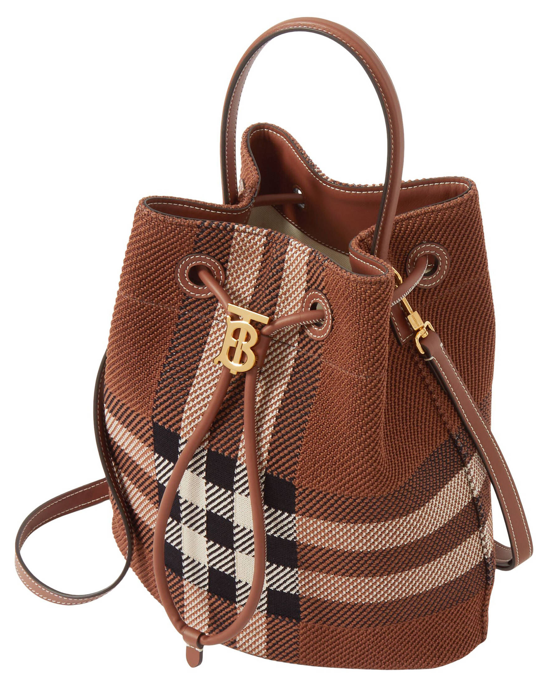 Damen Beuteltasche KNITTED CHECK BUCKET BAG