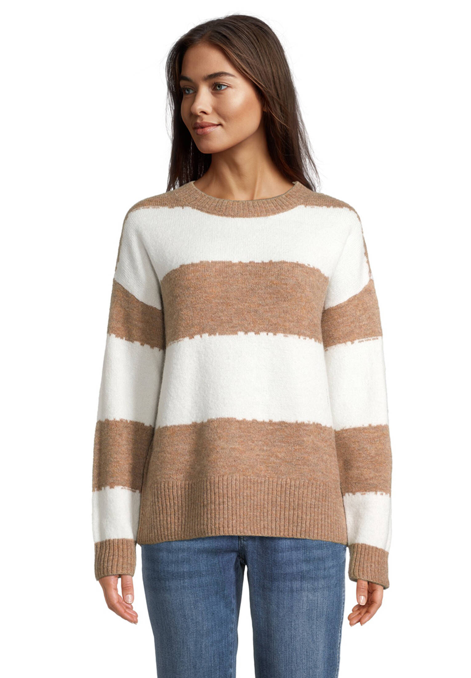 Damen Streifenpullover mit Rippbündchen