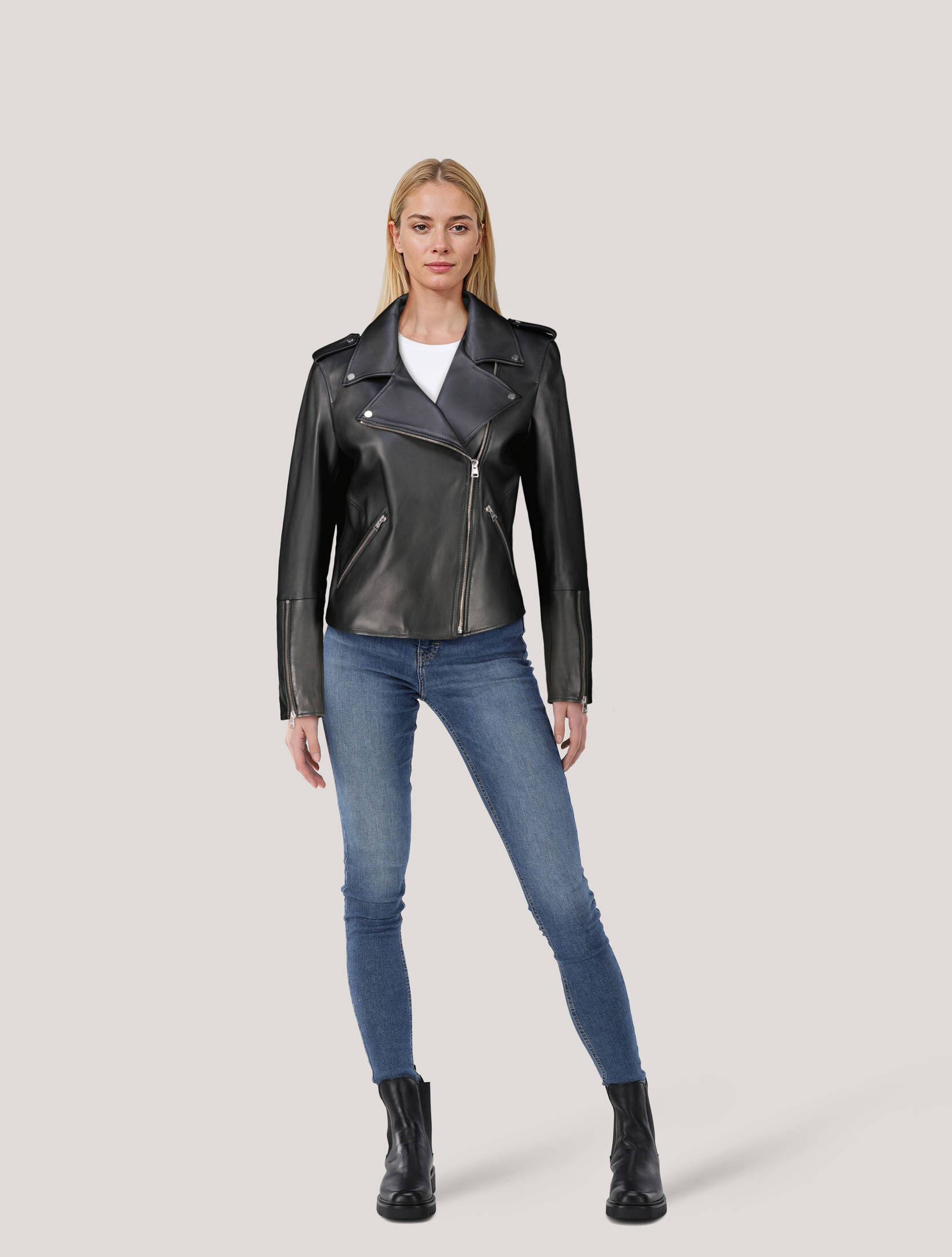 HUGO Damen Bikerjacke aus Leder LUJANA in schwarz kaufen | engelhorn