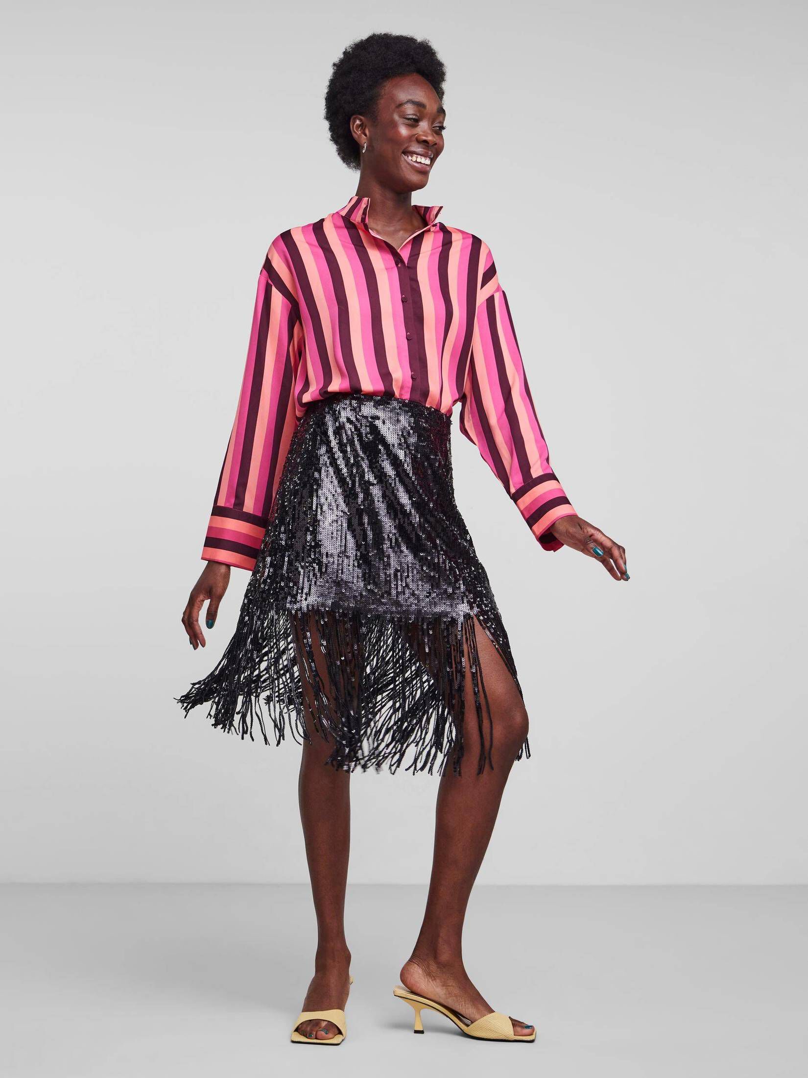 Damen Rock mit Pailletten YASFLAPPER HW SKIRT