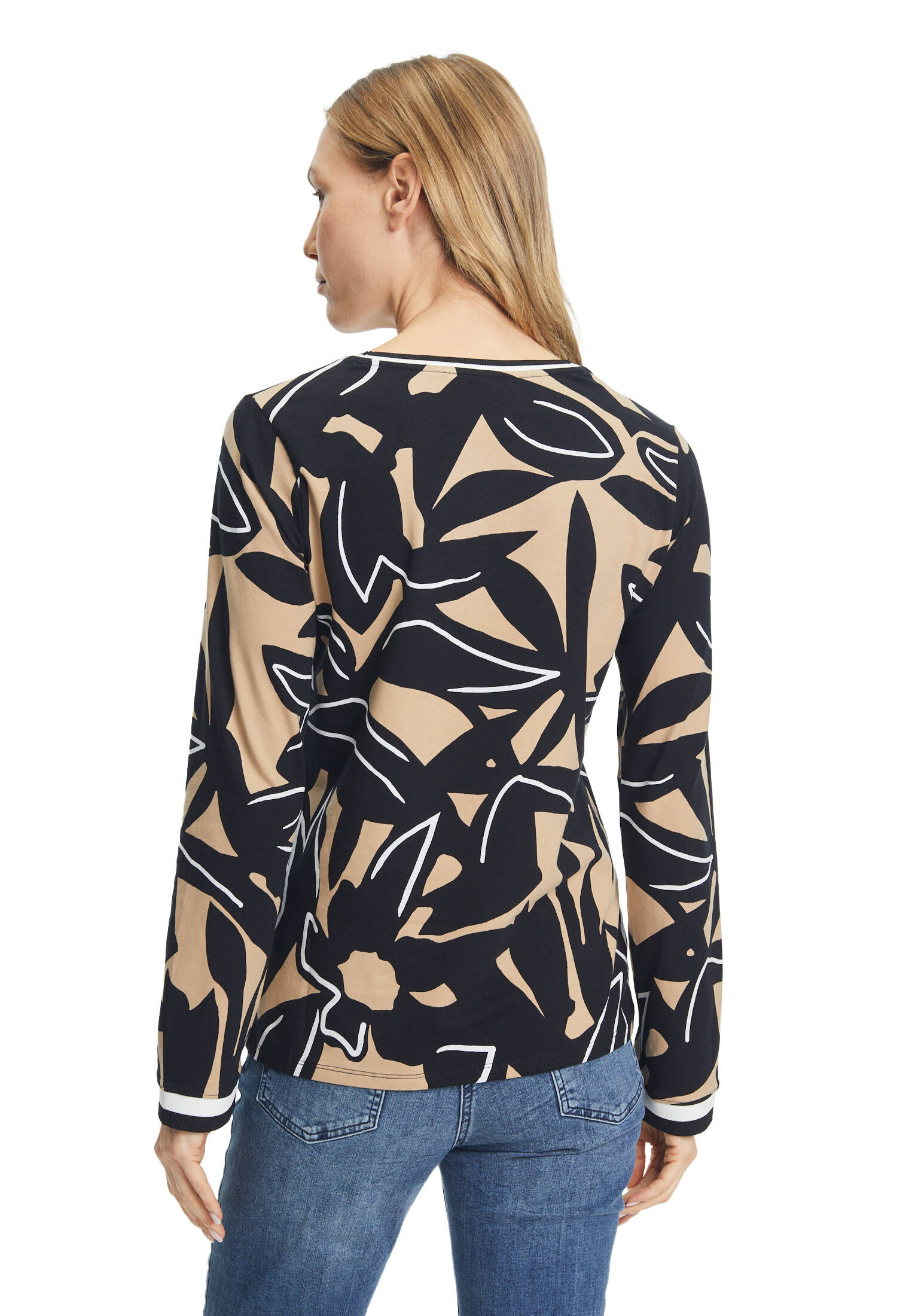 Damen Printshirt mit Rippbündchen