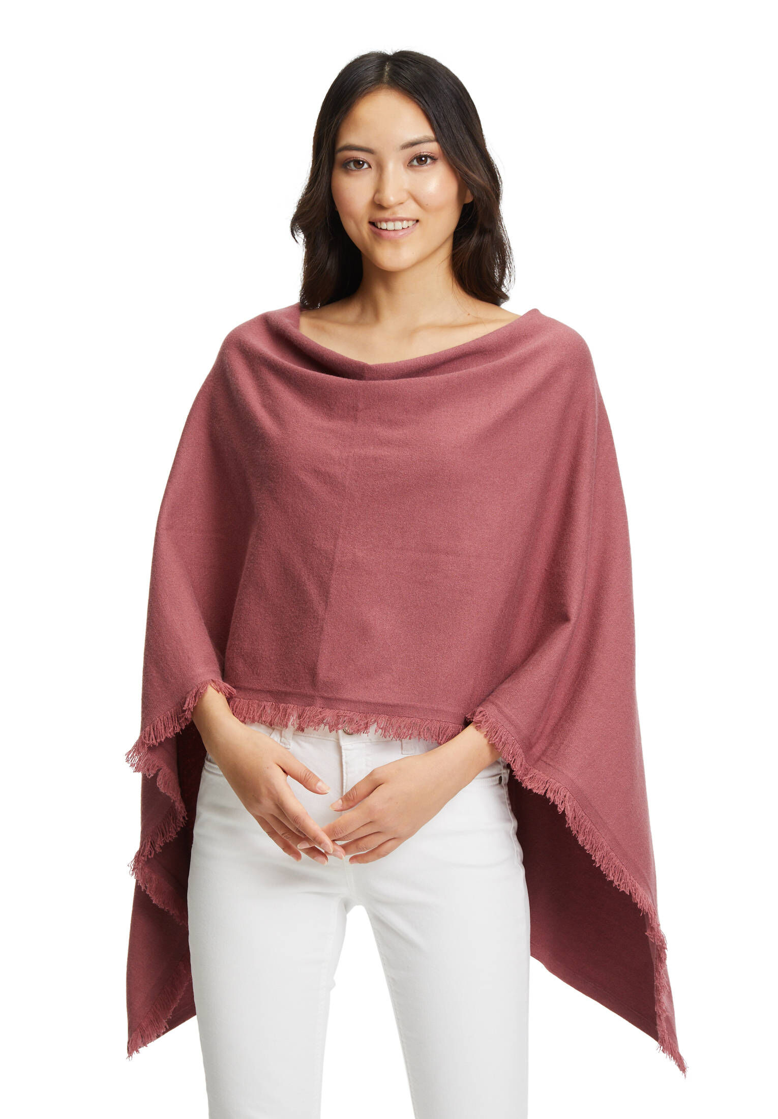 Damen Strick-Poncho mit Fransen