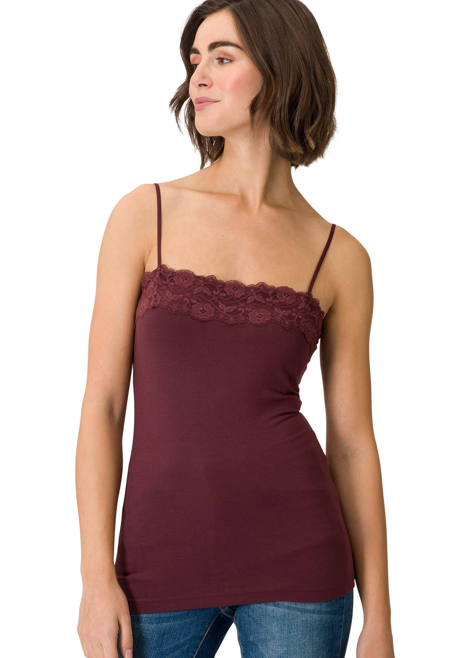 Damen Top mit Spitzenborte