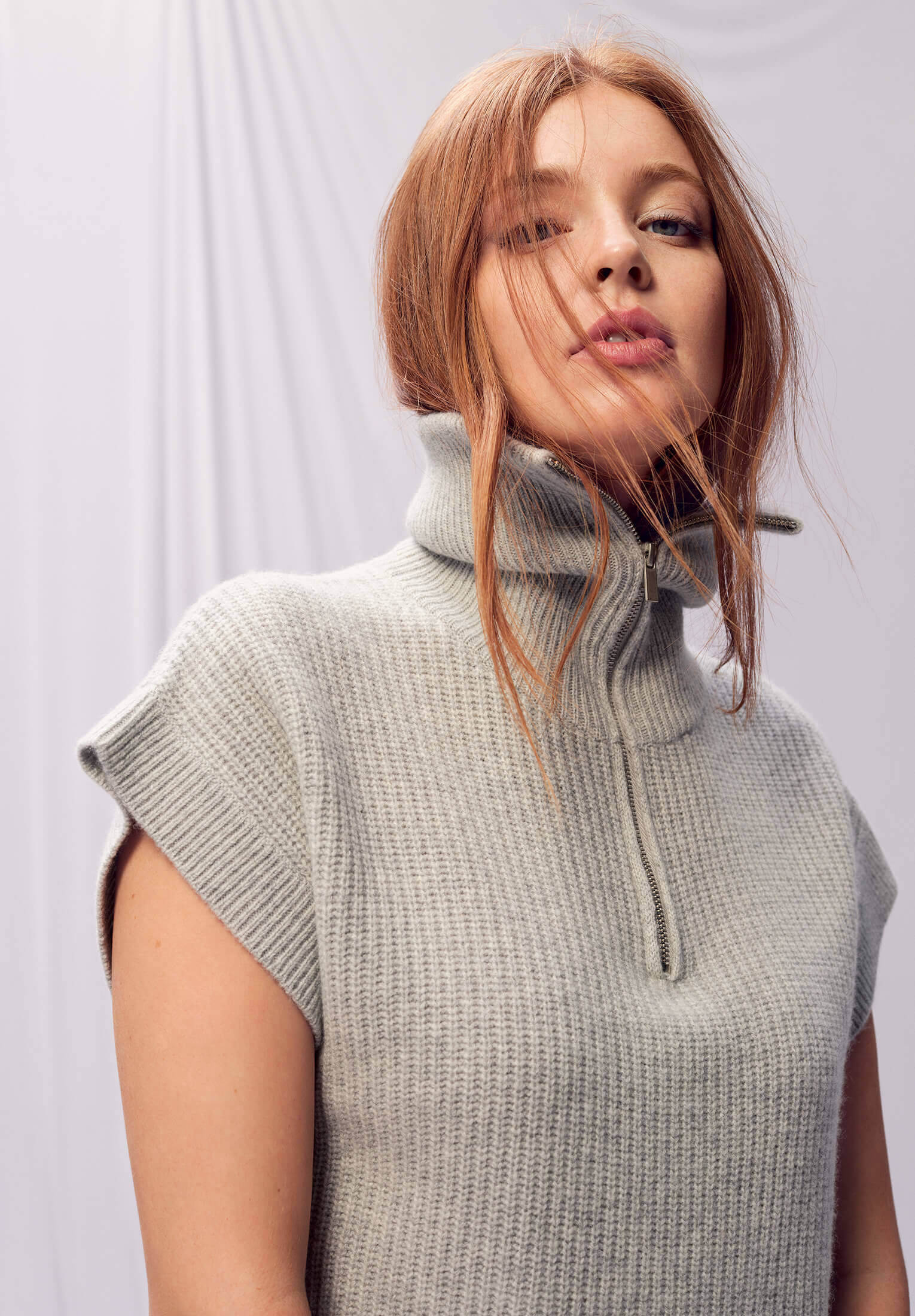 Damen Strickpullover kurzarm mit Kragen