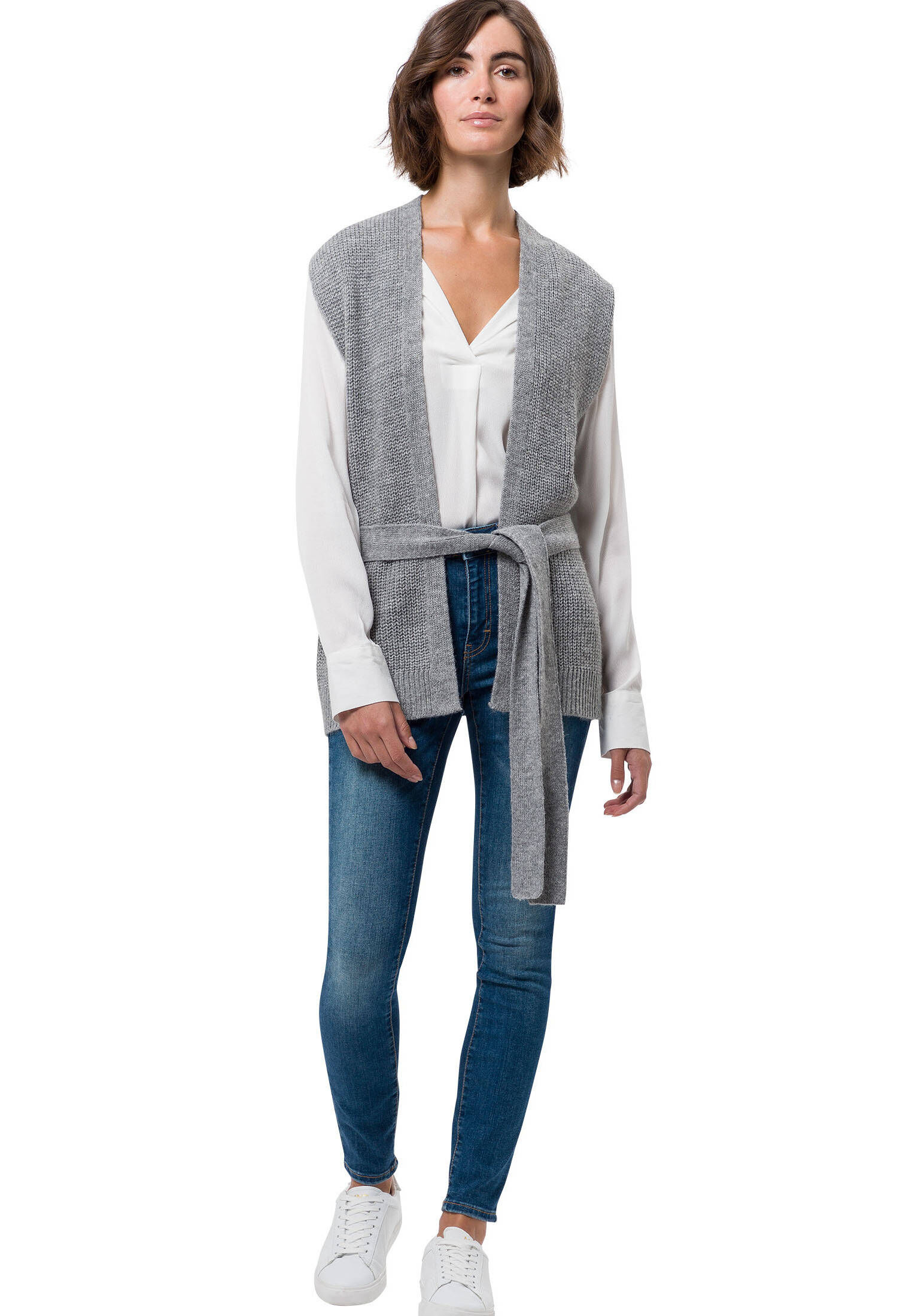 Damen Strickweste mit Bindegürtel