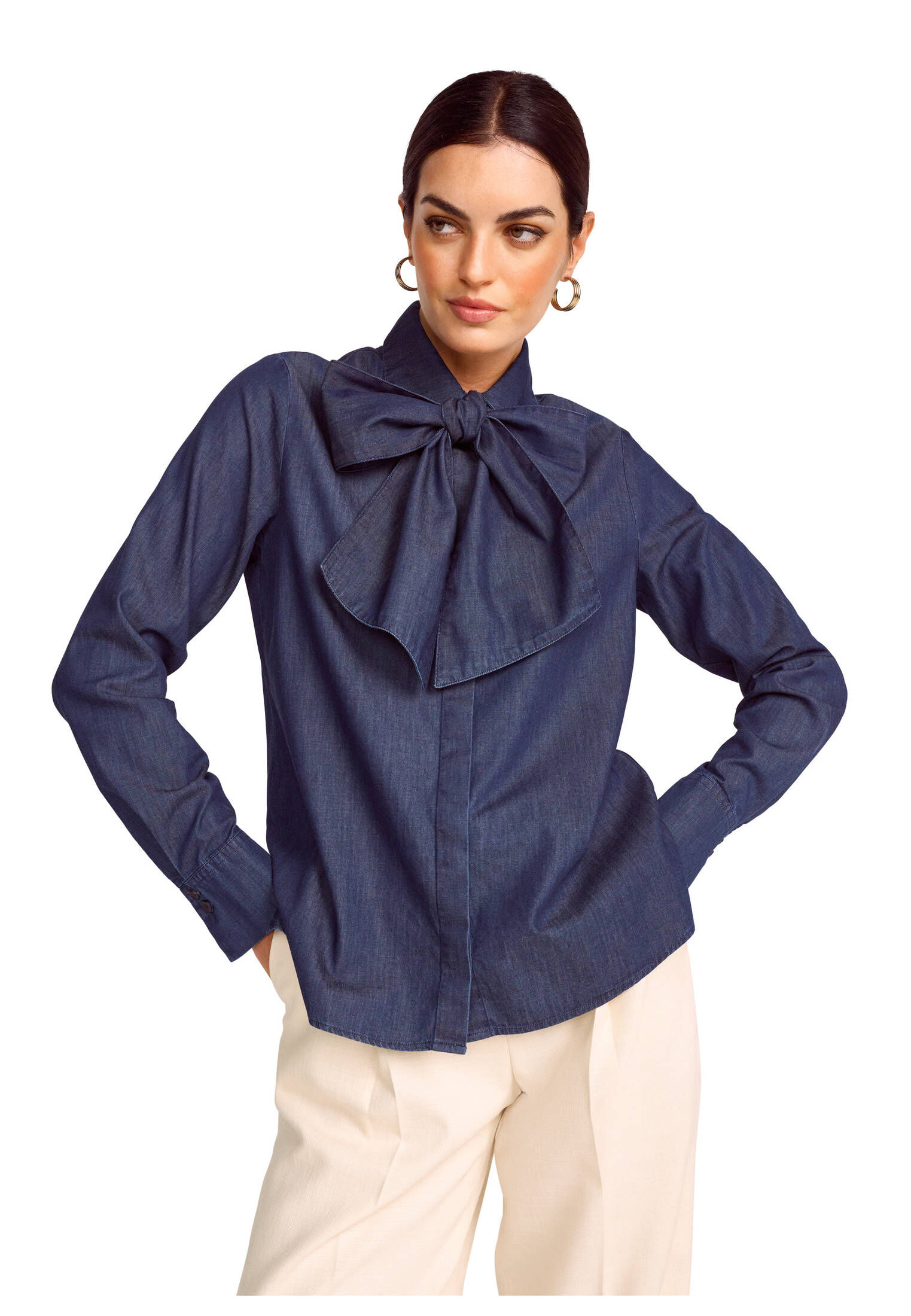 Damen Jeansbluse mit Schleife