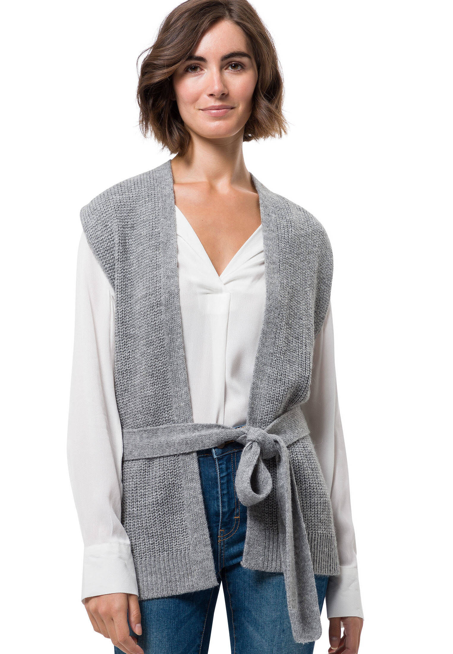 Damen Strickweste mit Bindegürtel