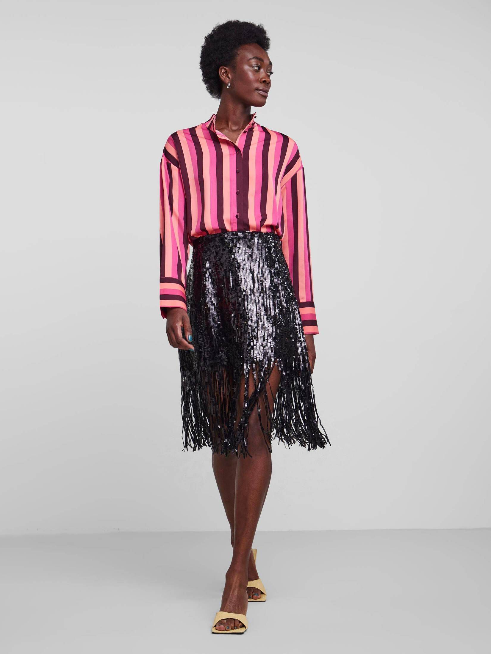 Damen Rock mit Pailletten YASFLAPPER HW SKIRT