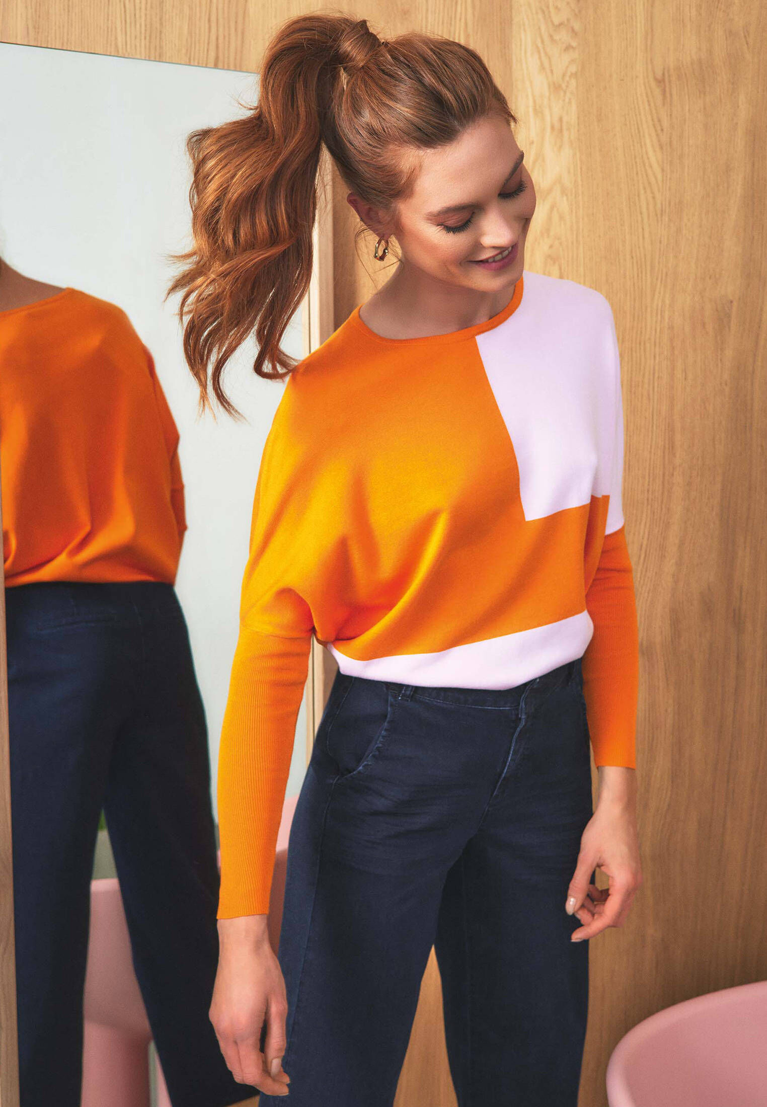Damen Strickpullover mit Colourblocking
